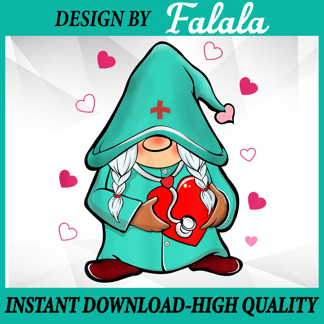 Valentine Gnomes Nurse Hearts Stethoscope Scrub PNG, Nurse V | Inspire ...