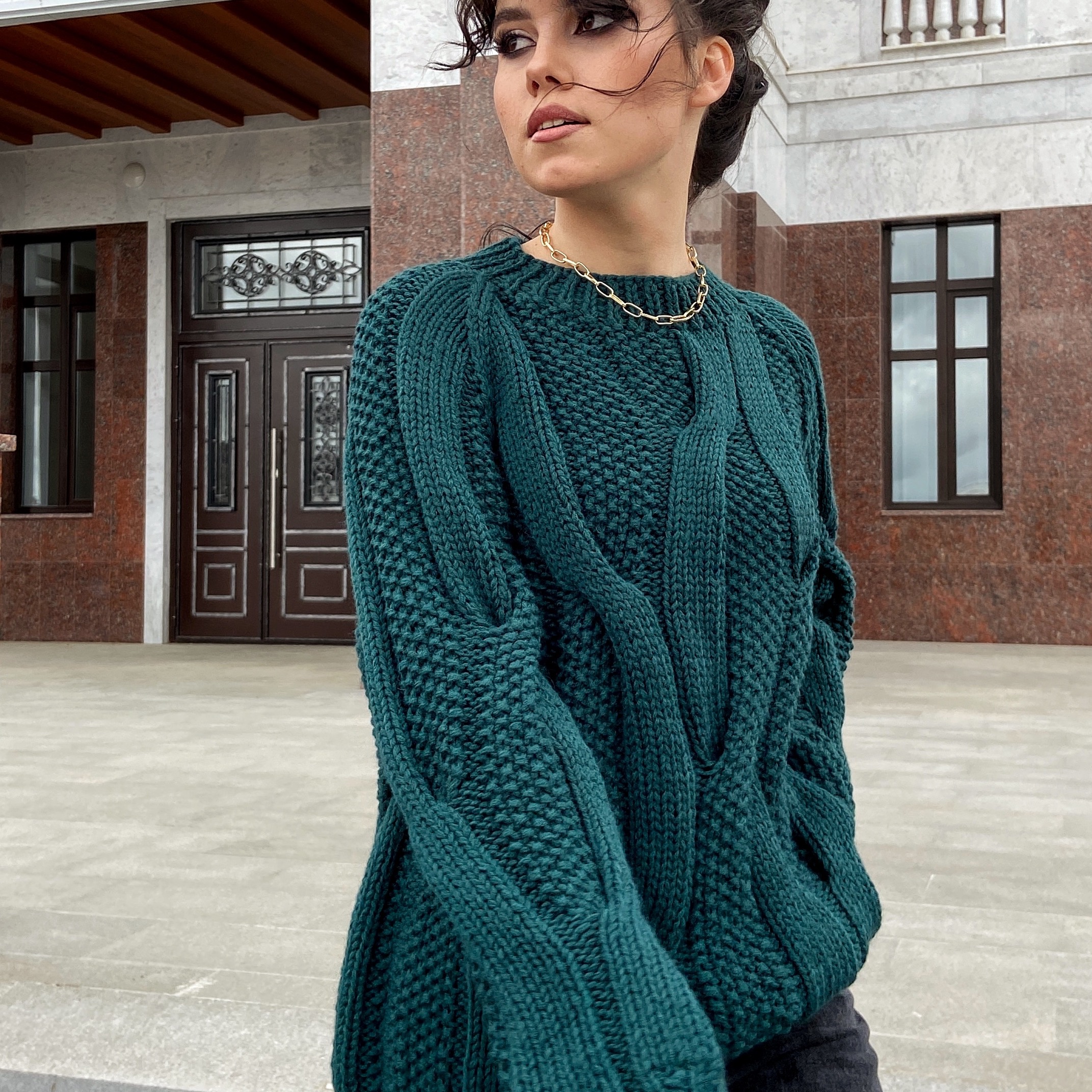 Designer handknit sweater oversized green color MADE TO ORDE | Inspire ...