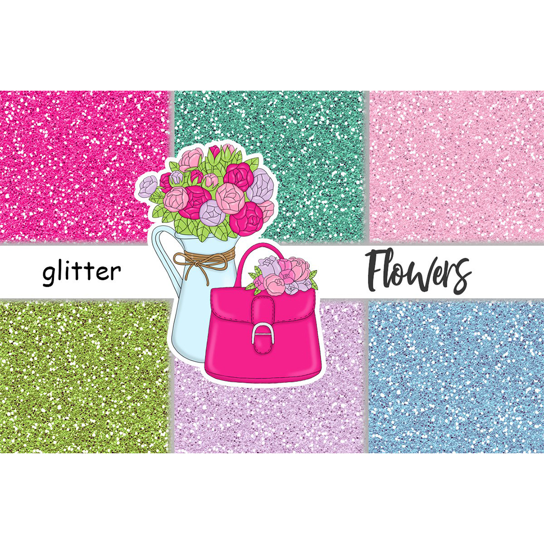 flowers digital glitter paper pack, spring sparkle digital p - Inspire ...