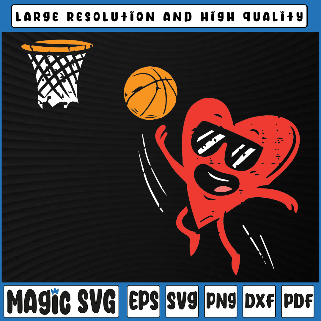 Heart Playing Basketball Svg, Cute Valentines Day Sports Svg | Inspire ...