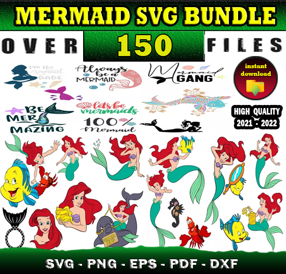 150 MERMAID MEGA SVG BUNDLE - SVG, PNG, DXF Files for print | Inspire ...