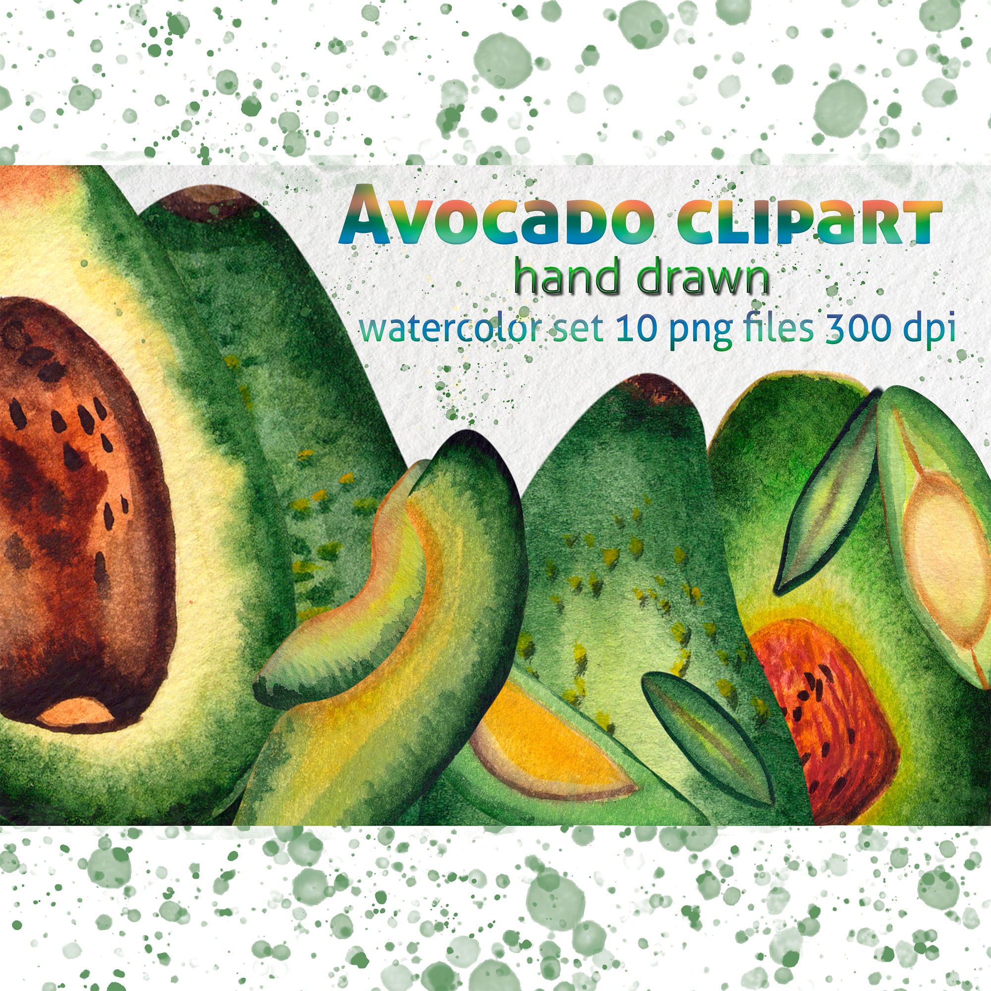 avocado clipart watercolor set of 10 png files 300 dpi high | Inspire ...