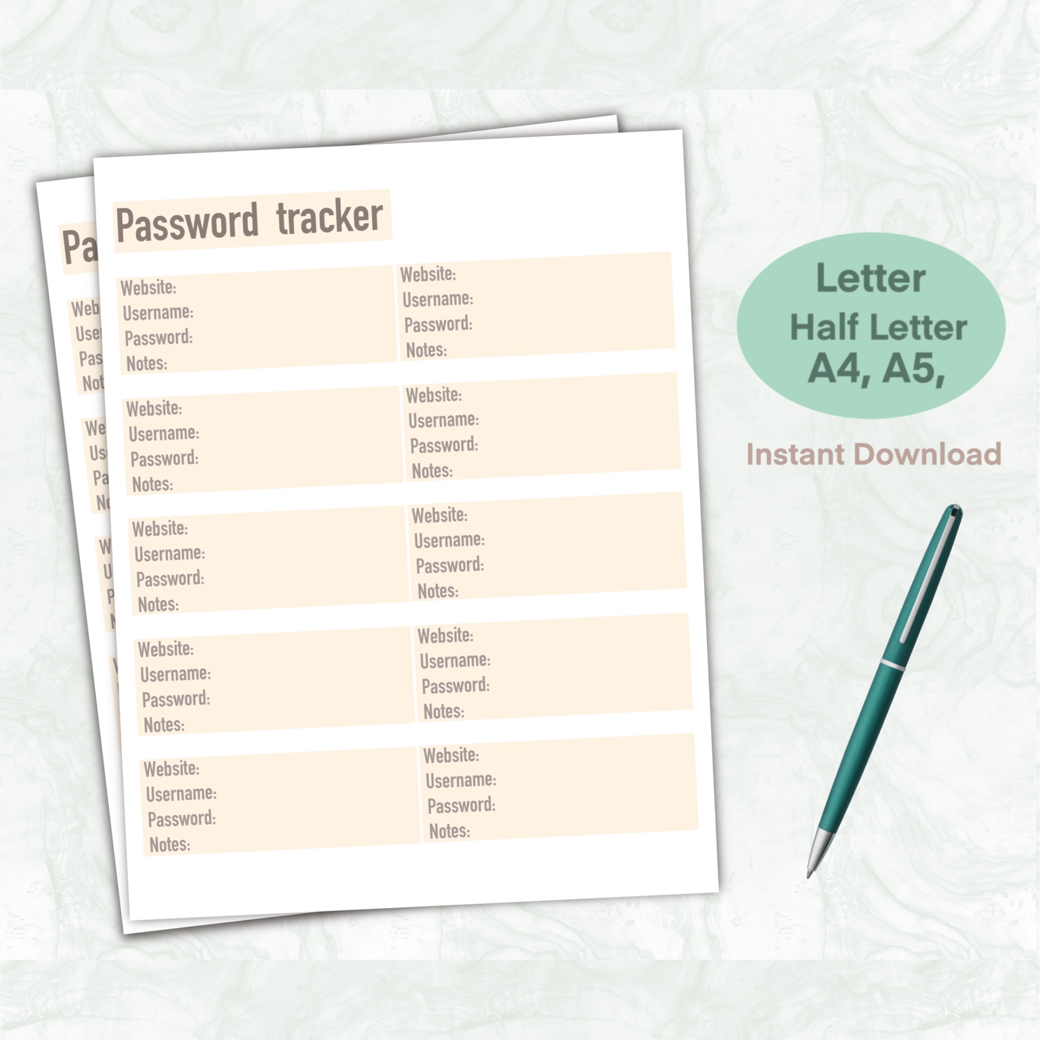 Password Tracker, Printable Password Log, Print at home plan | Inspire ...