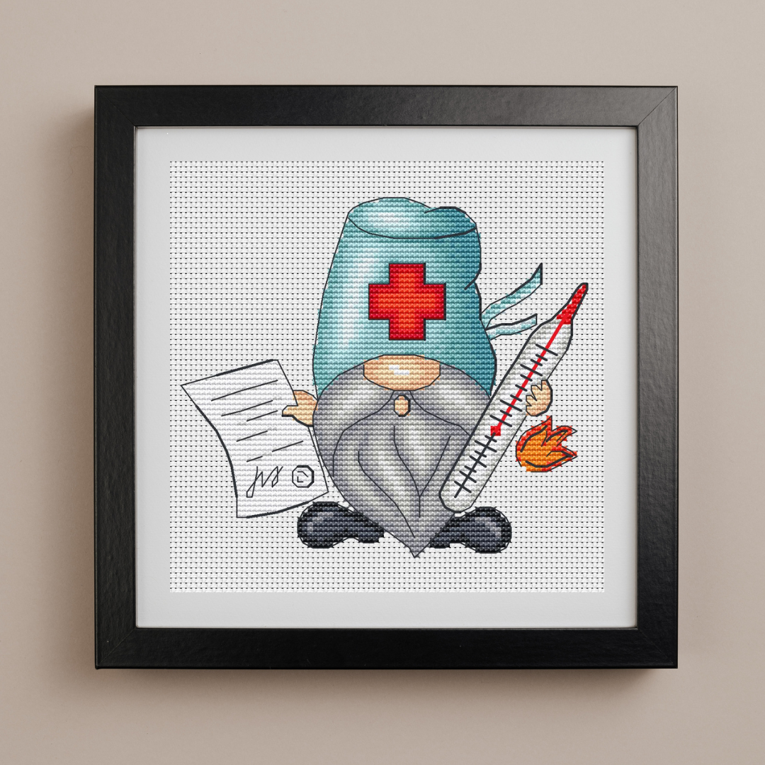 Doctor gnome cross stitch pattern PDF, medical cross stitch | Inspire ...