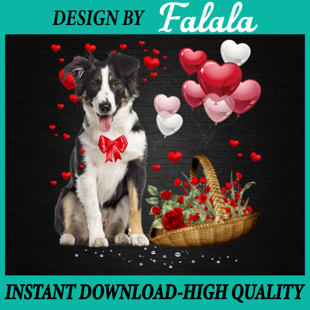 Border Collie Hearts Valentine's Day Png, Collie Dog Lover P - Inspire ...