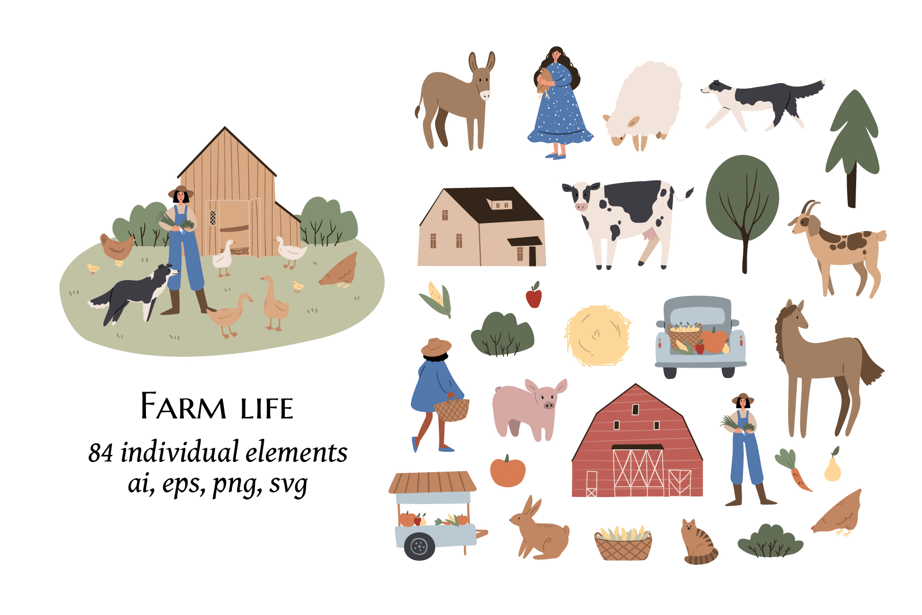 domestic animals clipart, farm life svg png ai illustrations | Inspire ...