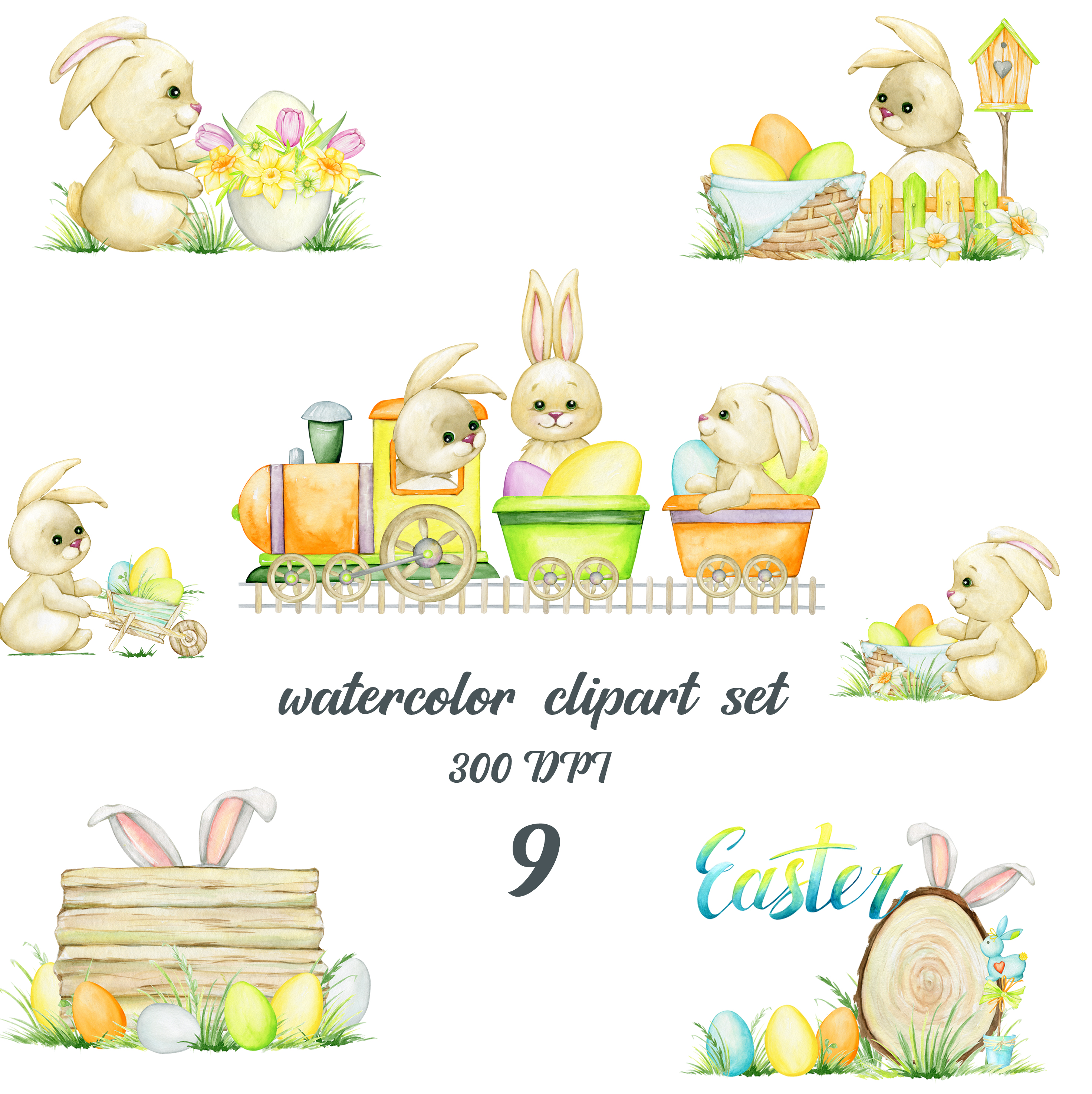 Eeaster watercolor Bunny PNG Clipart, kids clipart bundle, - Inspire Uplift