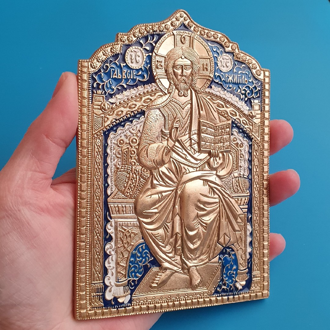 Christ on the Throne icon | brass icon colorful enamel | Inspire Uplift