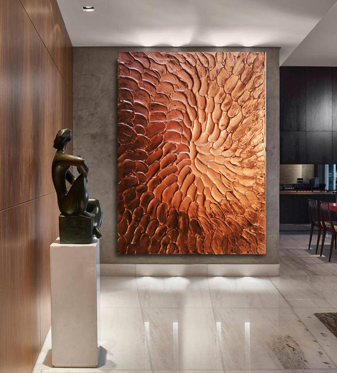 Bronze Leaf Painting, Large Wall Art, Bronze Wall Decor, Tex - Inspire ...