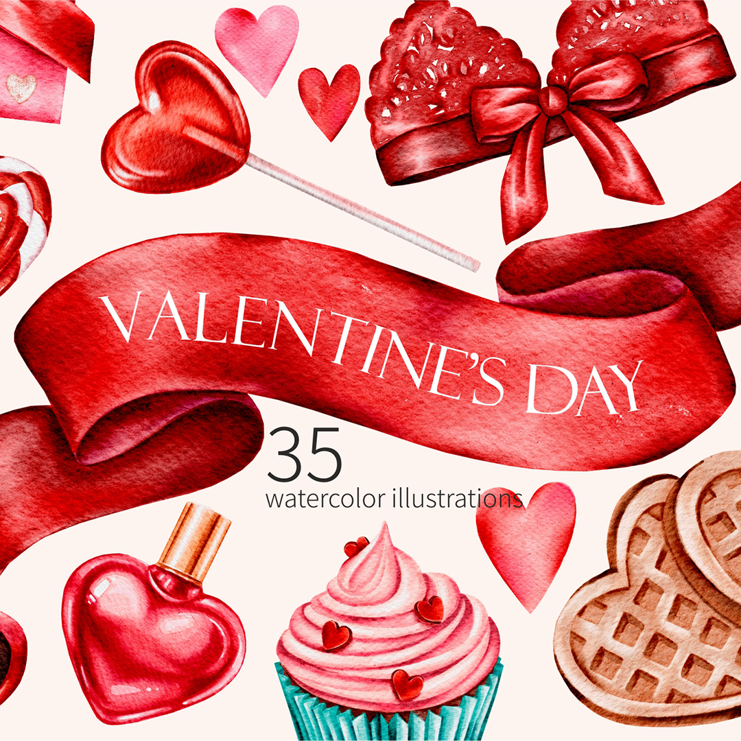 Valentine's Day watercolor clipart set | Inspire Uplift