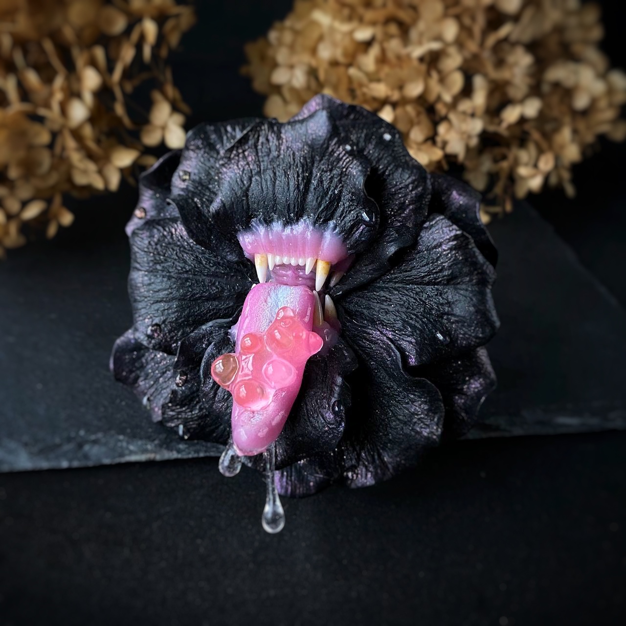 Black flower with teeth brooch/pendant jewelry, witch, punk, - Inspire ...