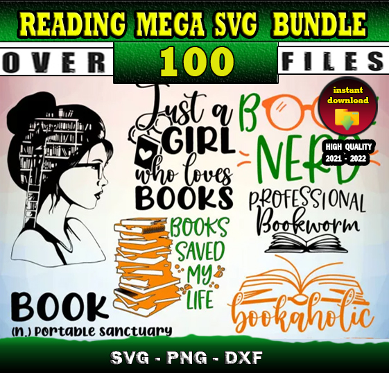 100 READING MEGA SVG BUNDLE - svg, png, dxf files for print | Inspire ...