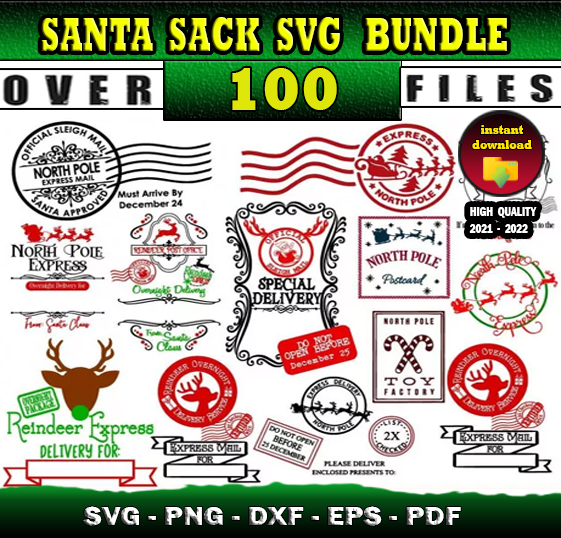 100 SANTA SACK MEGA SVG BUNDLE - svg files for print & cricu | Inspire ...