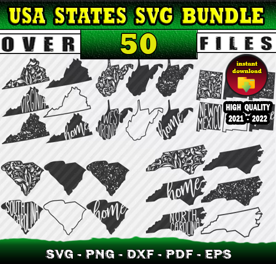 50 USA STATES SVG BUNDLE - svg, png, dxf united state files | Inspire ...