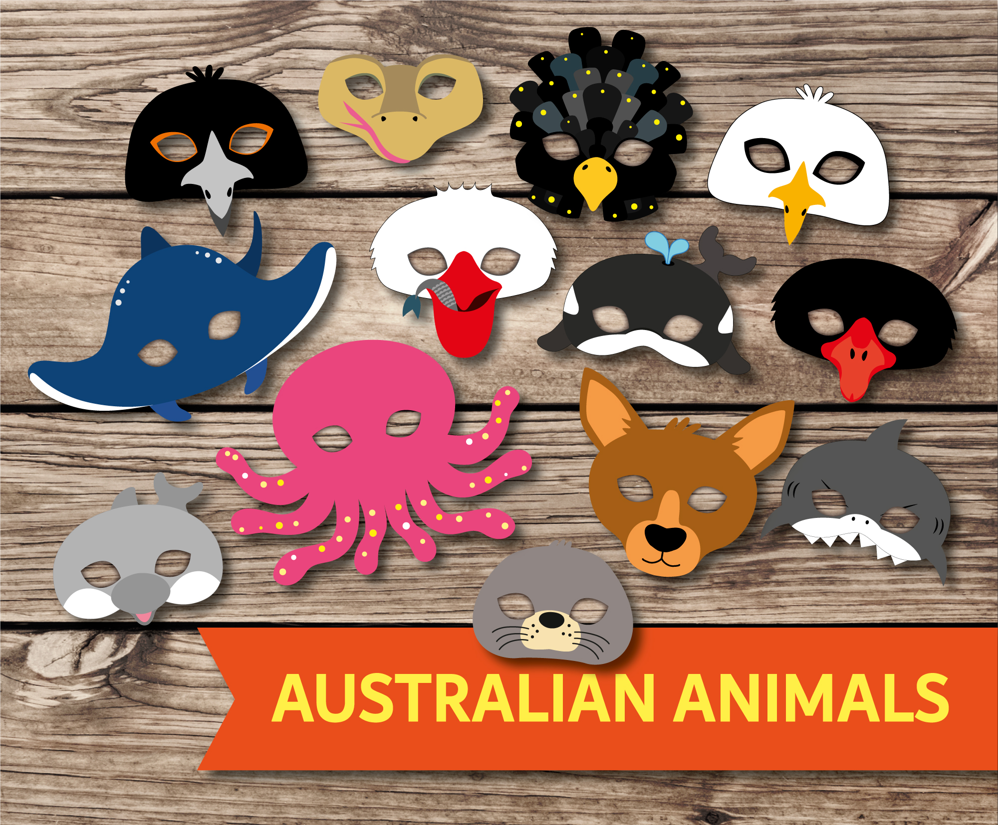 Australian animal masks, dolphin, shark, stingray, whale, pe | Inspire ...
