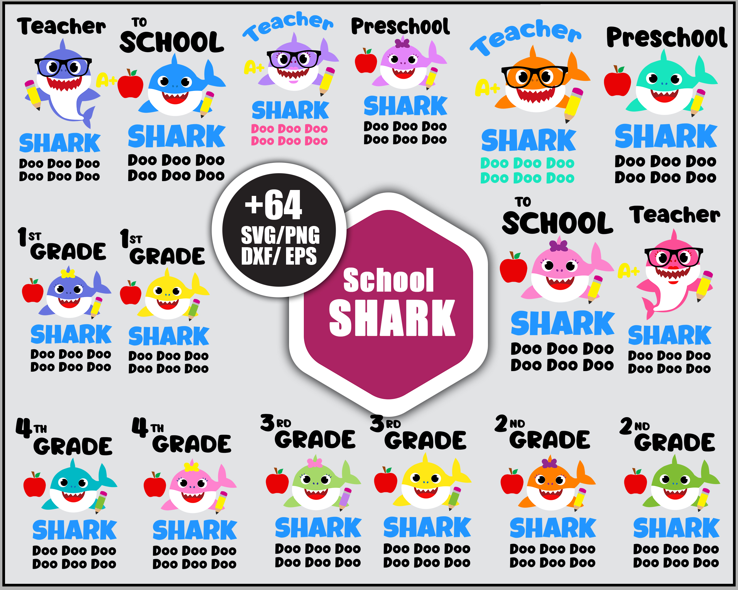 Baby Shark School Bundle SVG, Teacher Shark SVG, Baby Shark | Inspire ...
