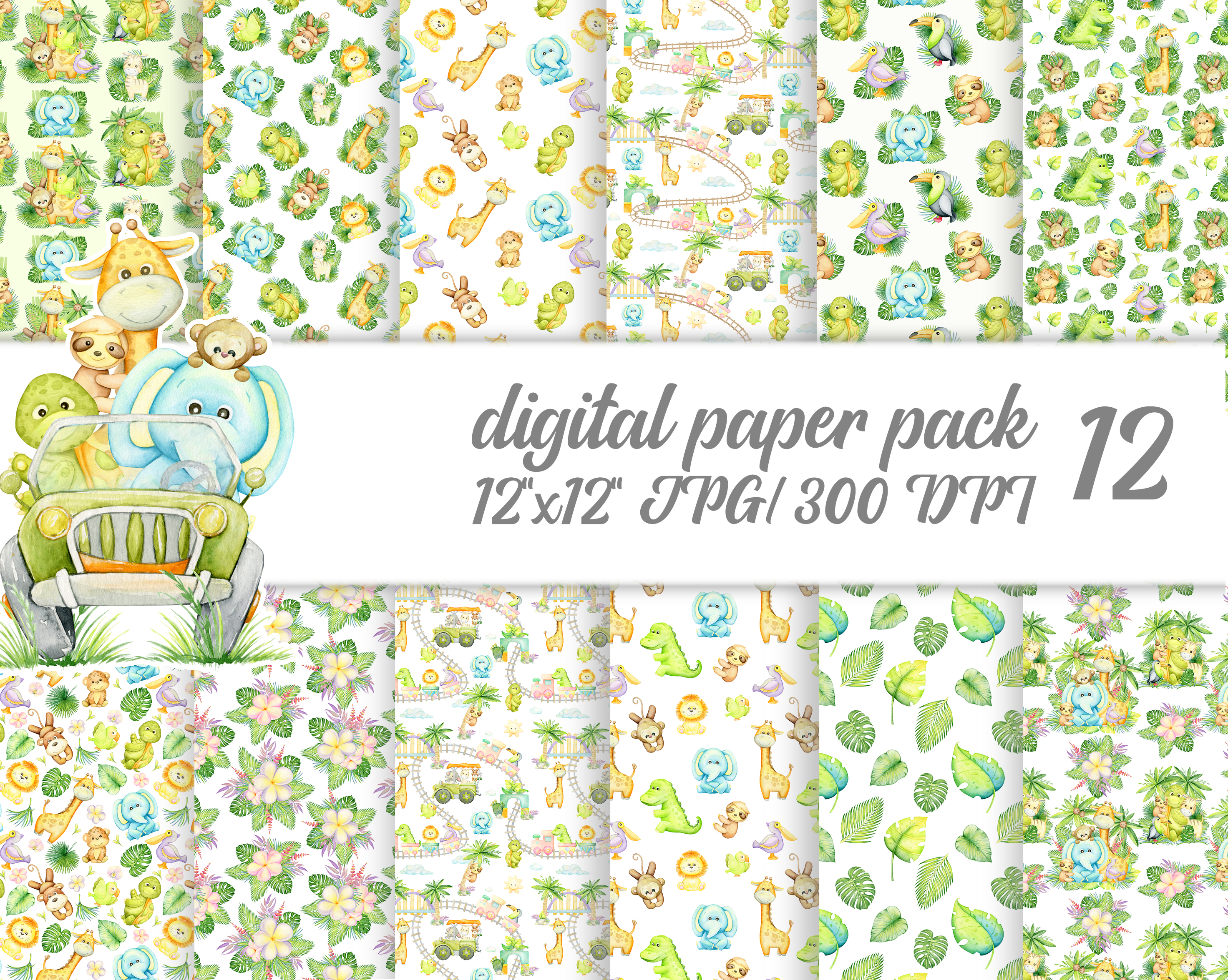 Watercolor tropical. jungle animals. cute animal background | Inspire ...