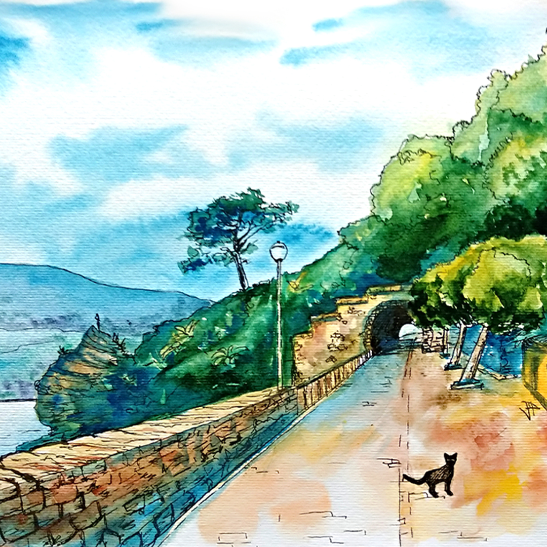 Old Town Painting Original Art Seascape Watercolor | Inspire Uplift