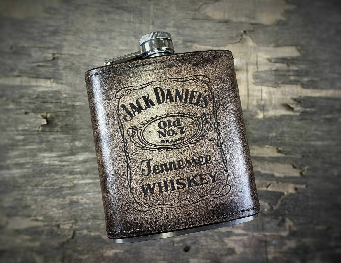 Jack Daniels Flask for men Full Grain Leather Embossed Engra - Inspire ...