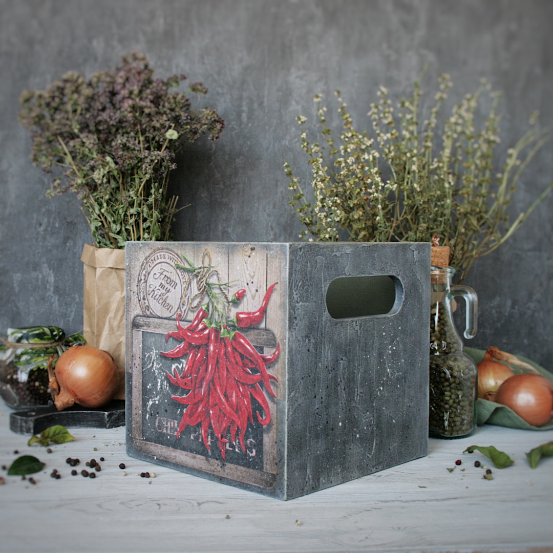Wooden loft style open-top box with handle, Peppers | Inspire Uplift