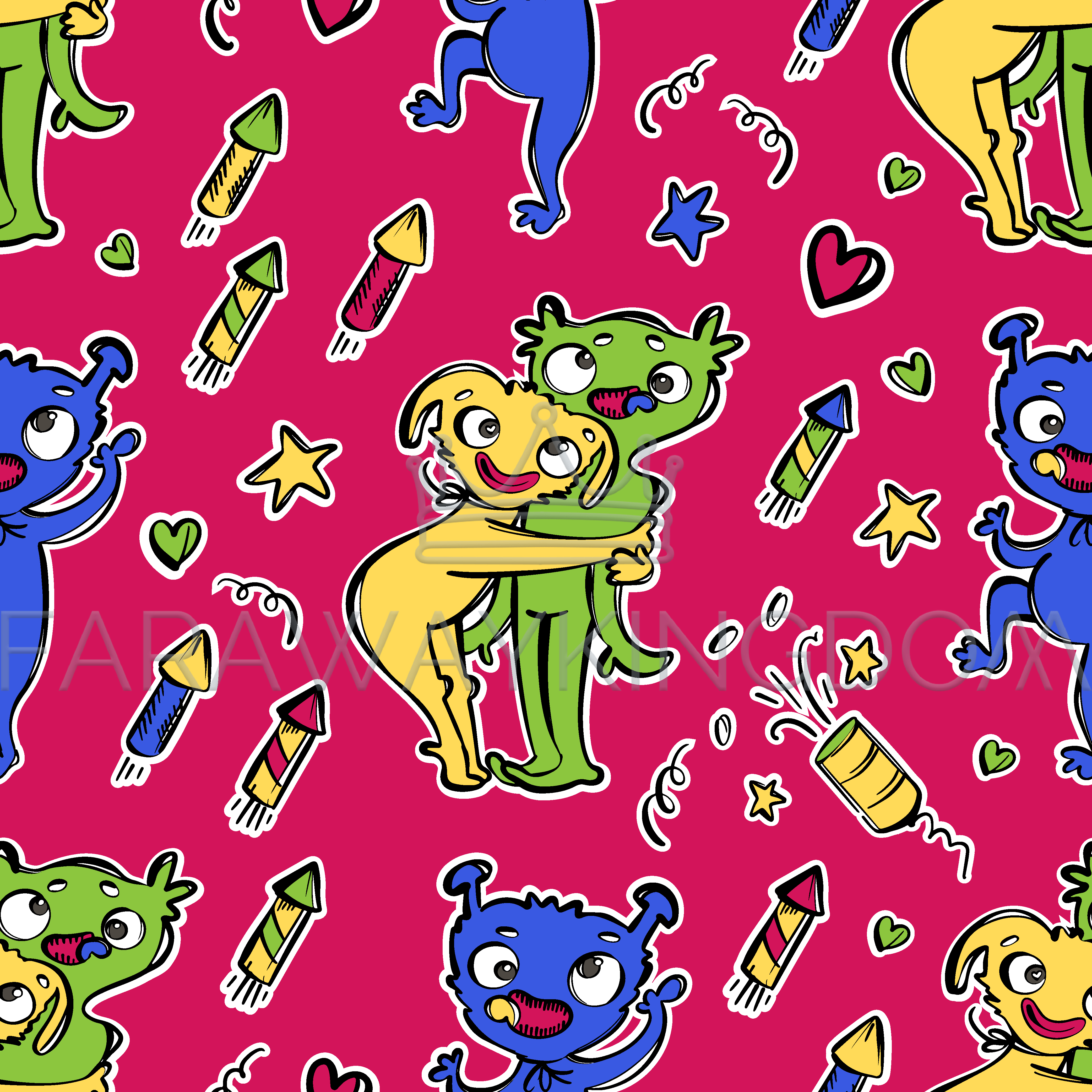 CUTE MONSTER Huggy Wuggy Hugs Abstract Cartoon Vector Print - Inspire ...