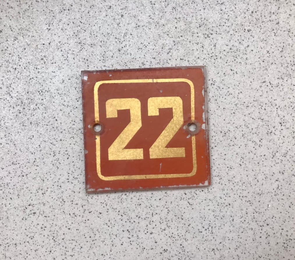 Red gold glass apartment 22 door number sign square shape - Inspire Uplift