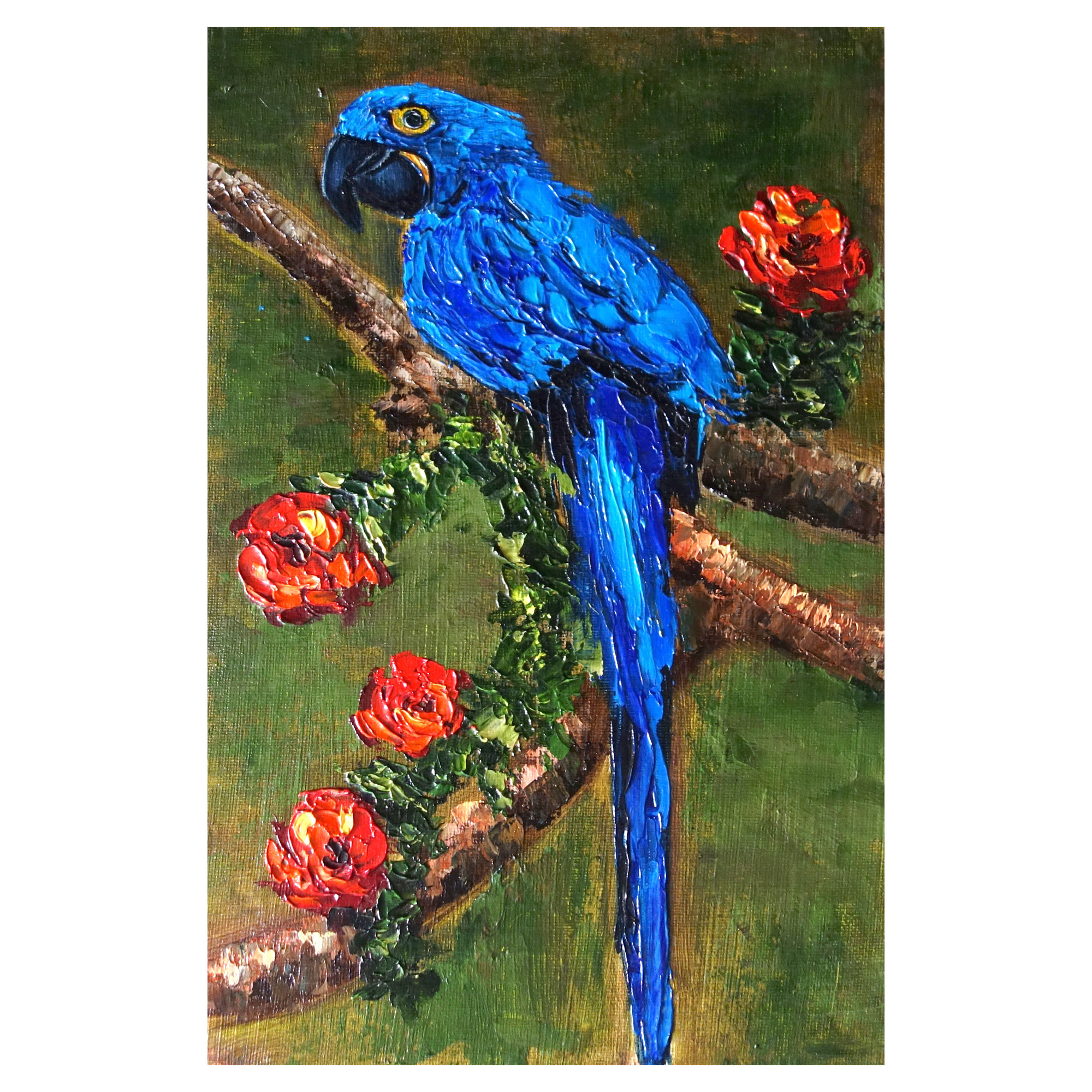Parrot Painting Oil Blue Bird Original Art Animal Artwork Ca - Inspire ...