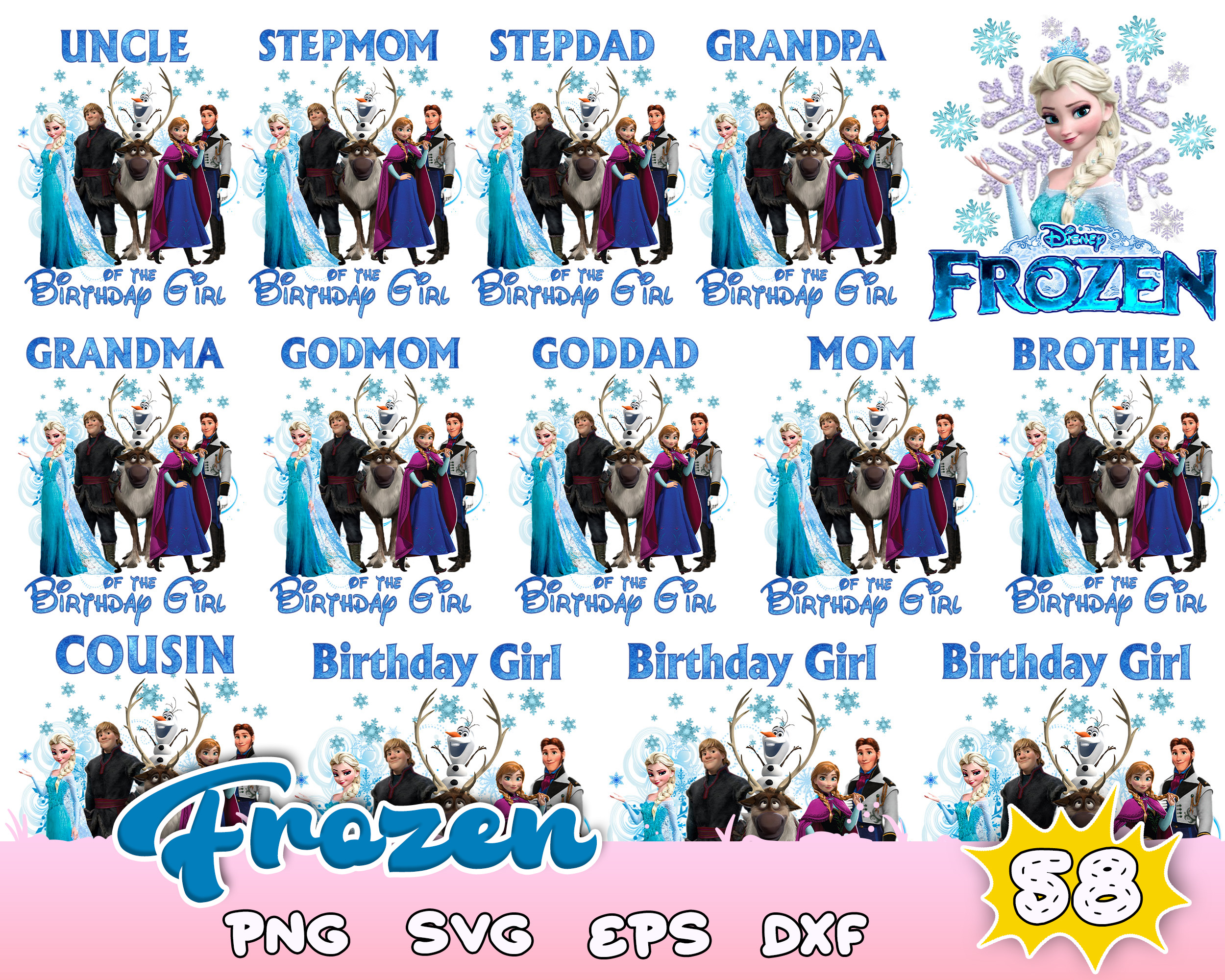 Frozen Birthday PNG, Frozen Clipart Bundle, Elsa PNG, Frozen | Inspire ...