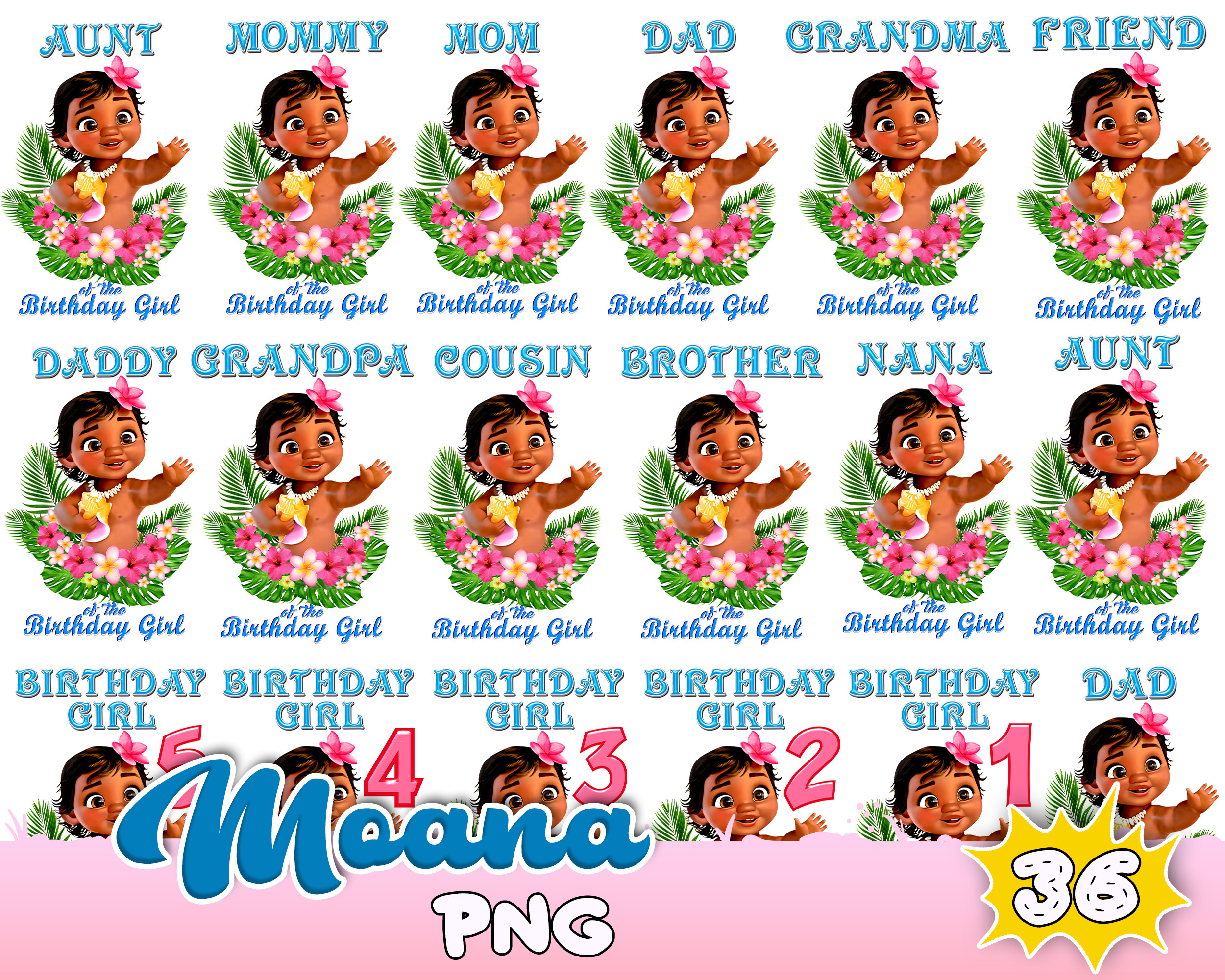 Moana Birthday Girl Png Digital File , Iron Transfer Moana M | Inspire ...