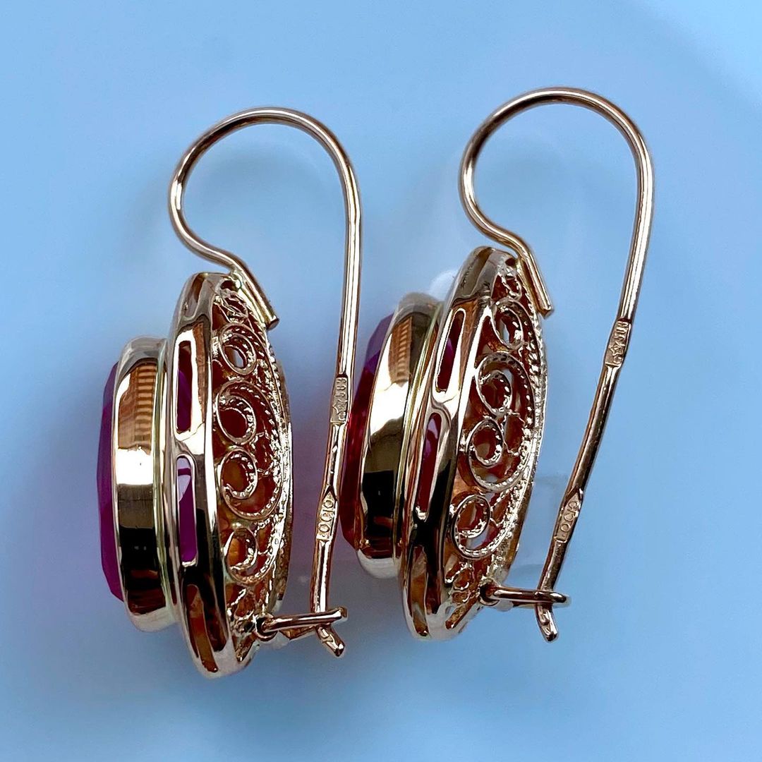 Rare 14K Earrings Red Stone openwork filigree USSR 583 Rose - Inspire ...