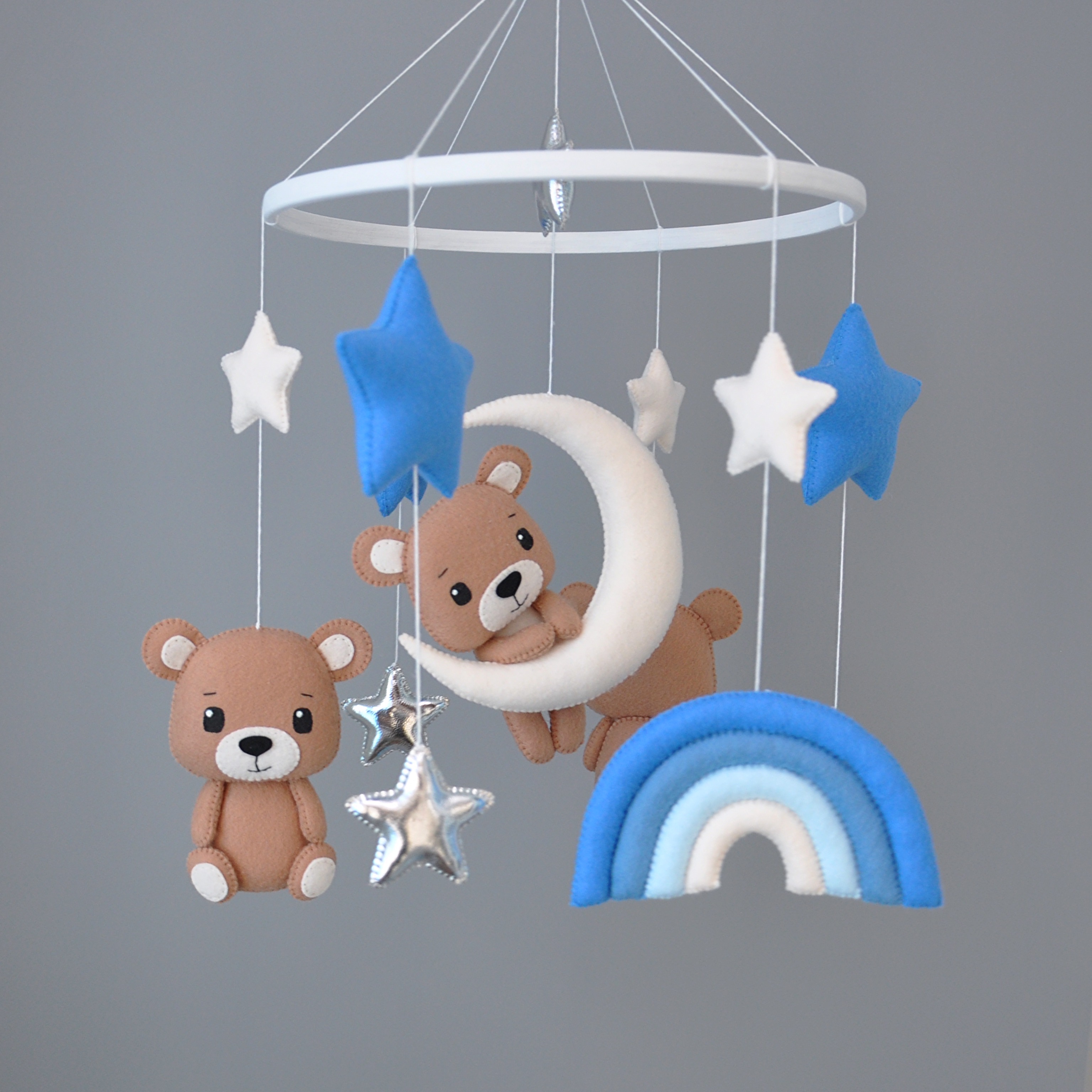 Bears baby mobile for boy, baby mobile with rainbow - Inspire Uplift