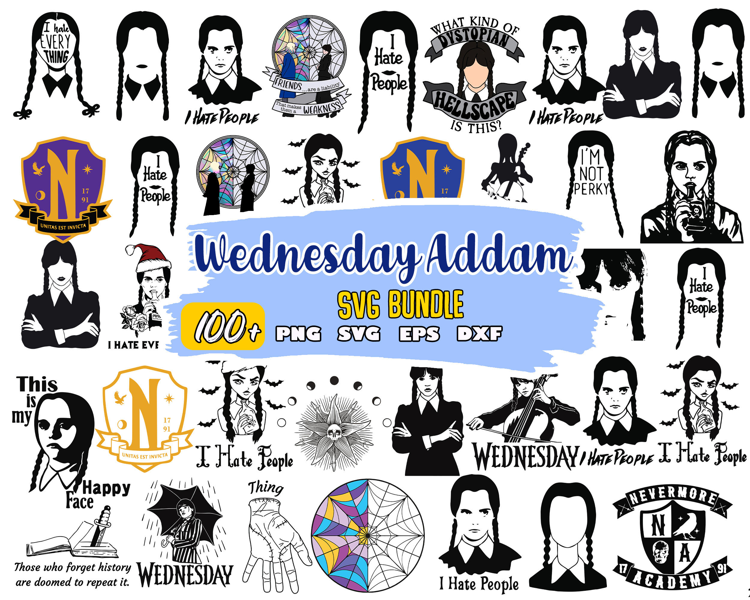 Wednesday addams bundle svg , eps svg dxf png , Cutting Imag | Inspire ...