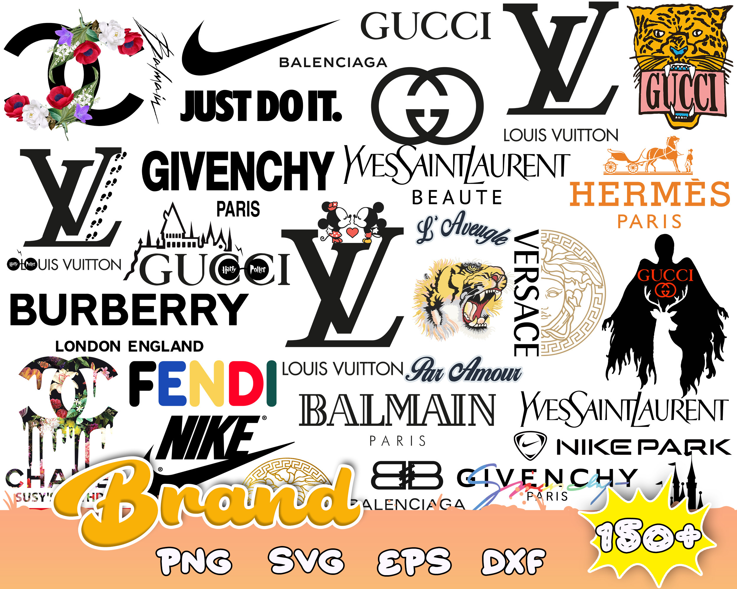 150 Logo Brand Bundle Svg, Fashion Brand Svg,Famous Brand Sv - Inspire ...