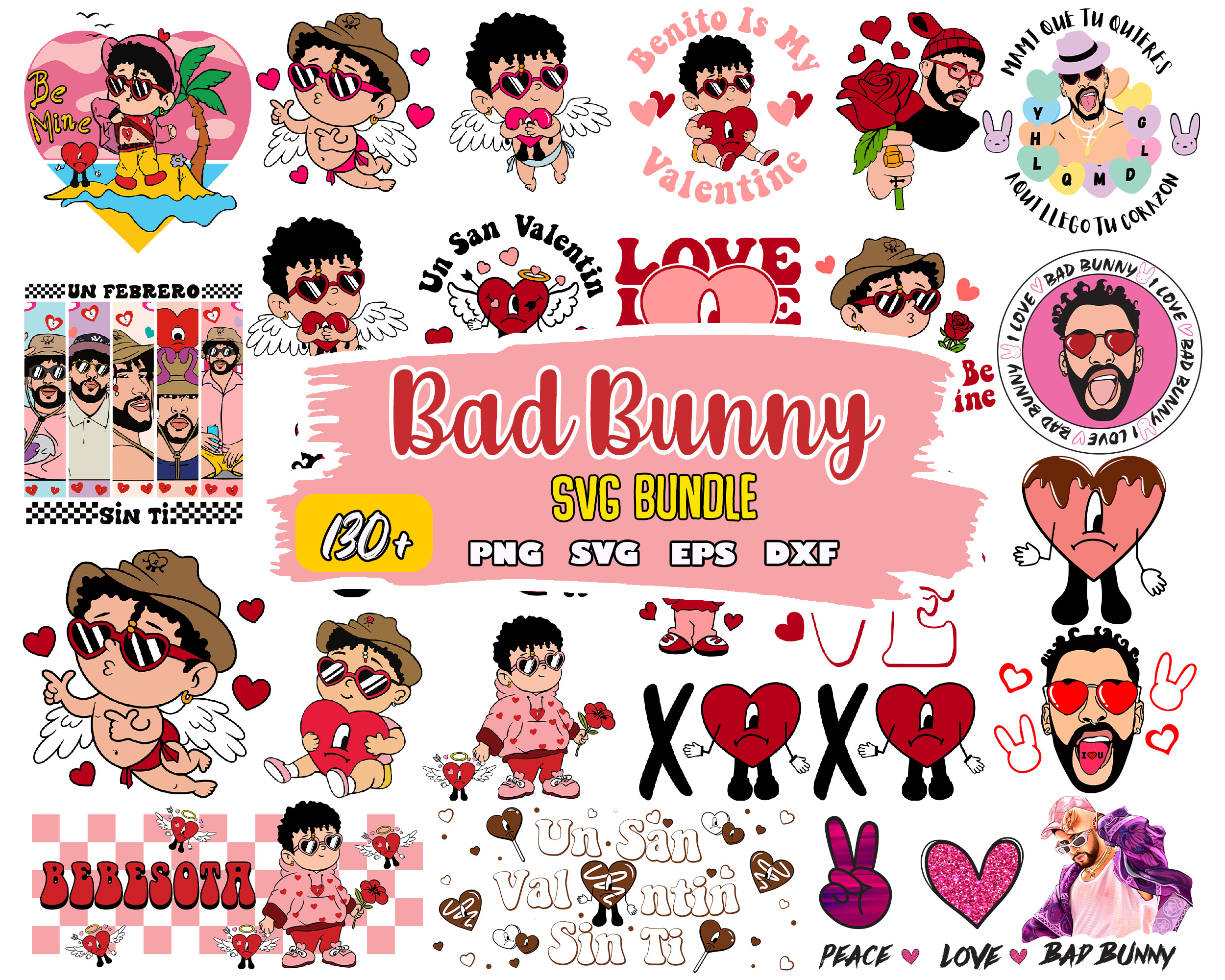 Bad Bunny valentine bundle SVG, eps svg dxf png , Cricut , F | Inspire ...