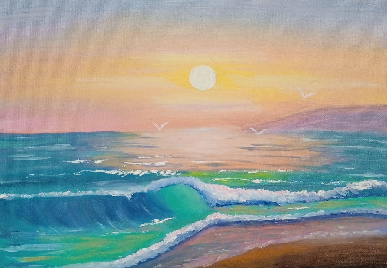 Oil Painting Landscape Sea Sunset Original Art Wall Art Stil - Inspire ...