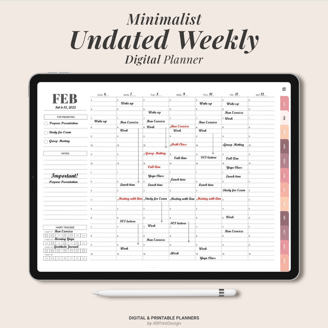 Undated Digital Weekly planner, Planner for Goodnotes, Weekl | Inspire ...