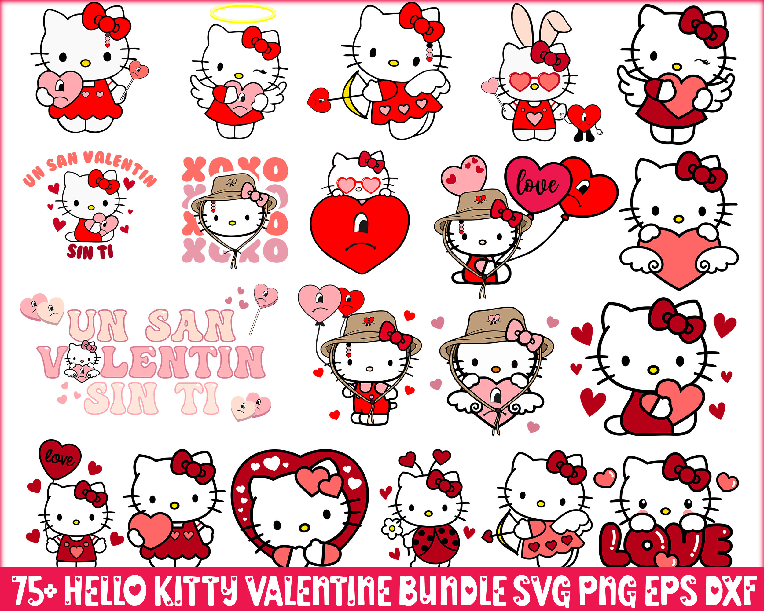 Valentine Hello Kitty Bundle, Valentine kawaii kitty SVG png | Inspire ...