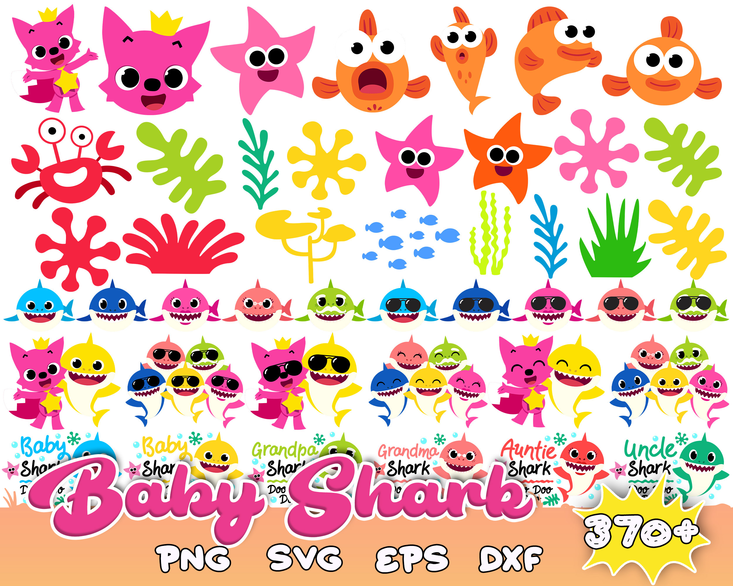 370 Bundle Baby Shark SVG, Baby Shark Clipart, Font, Baby Sh | Inspire ...