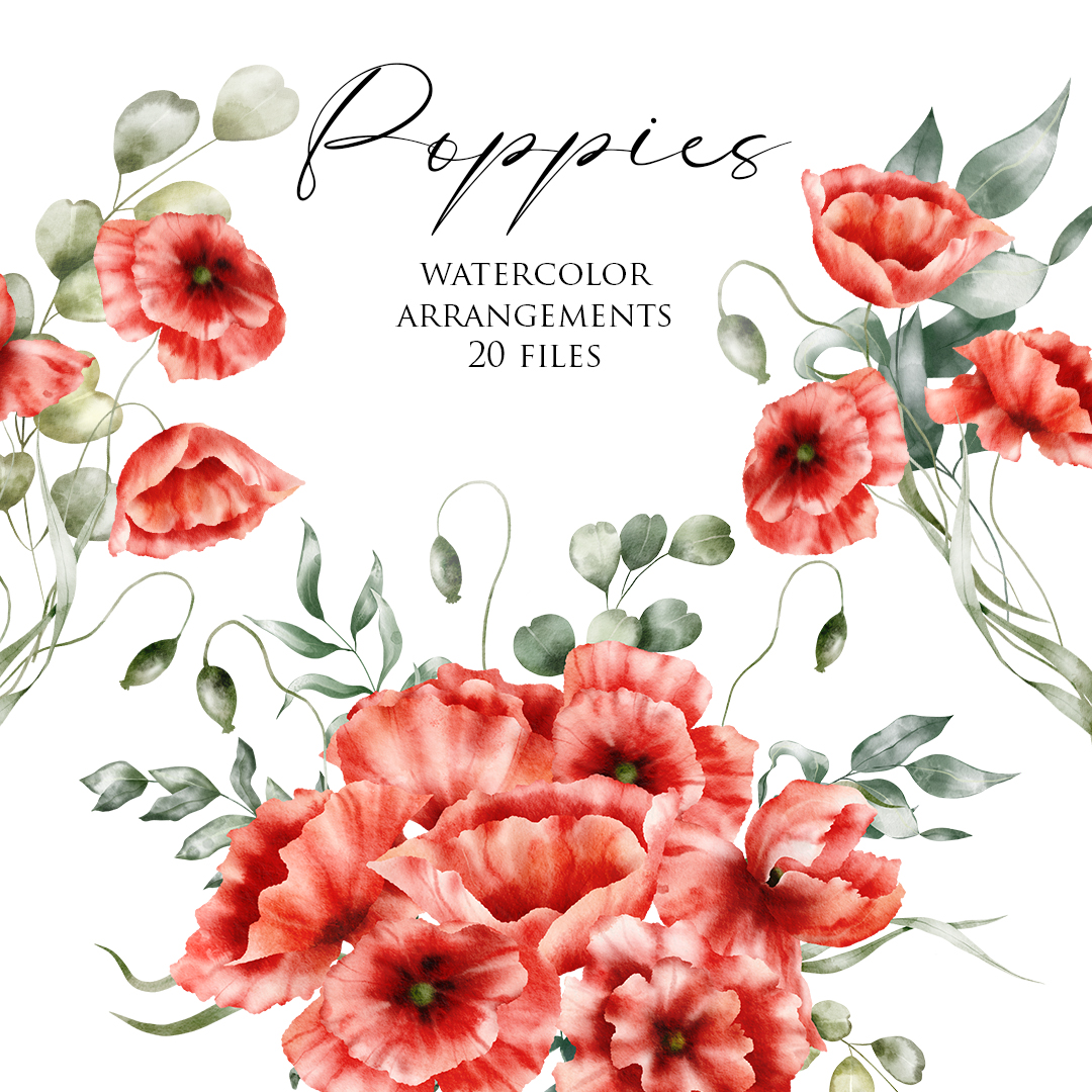 Watercolor floral clipart – Poppies arrangements, bouquets. | Inspire ...