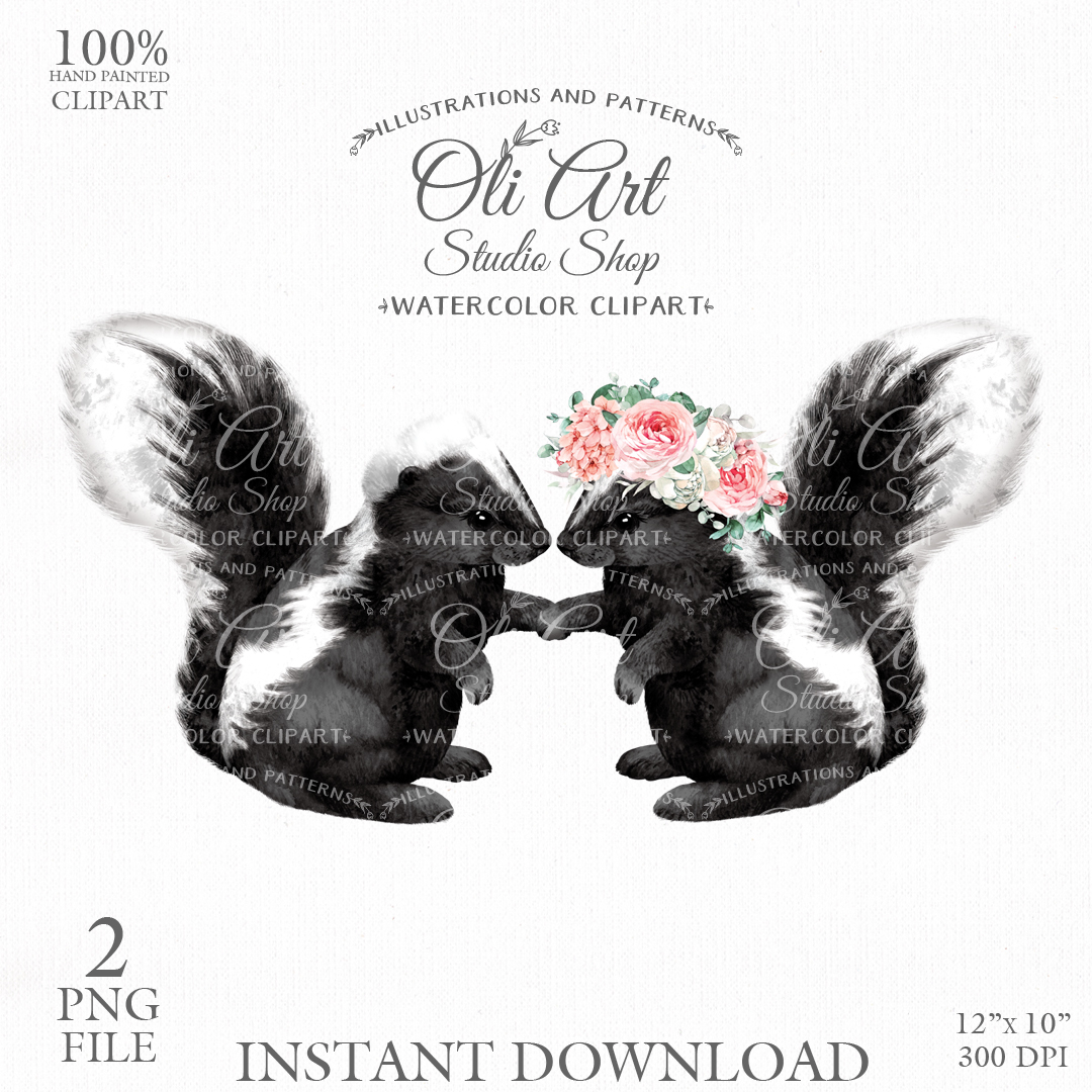 Skunks Clip Art. Png File, Hand Drawn graphics. Digital Down - Inspire ...