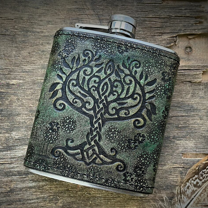 Viking Celtic Iggdrasil Green Flask for men Full Grain Leath - Inspire ...