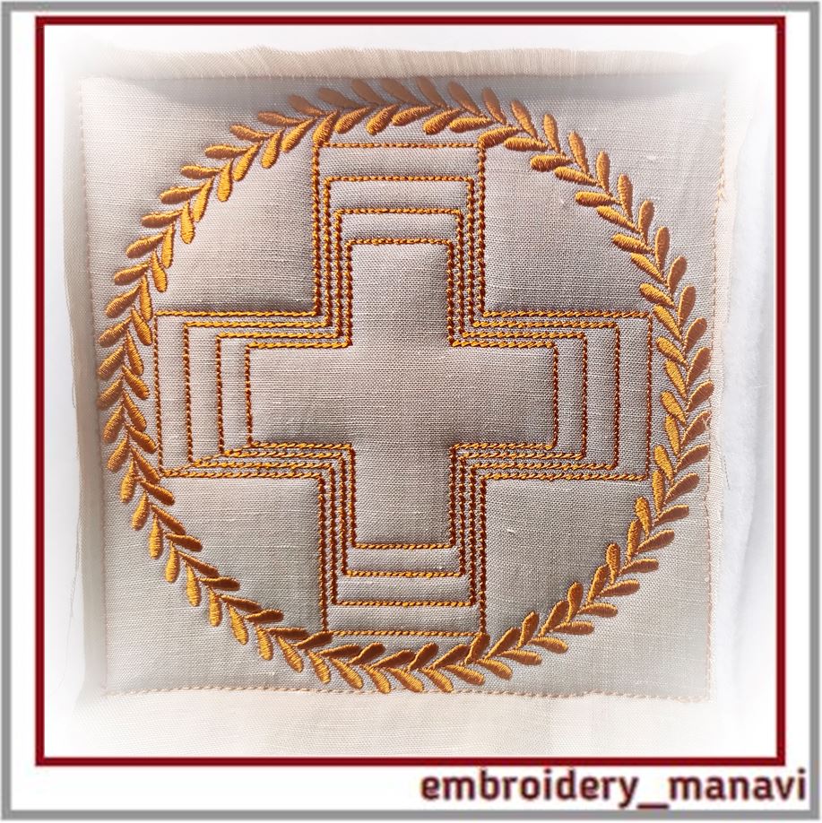 Quilt block. Cross in a wreath. Machine embroidery design. | Inspire Uplift