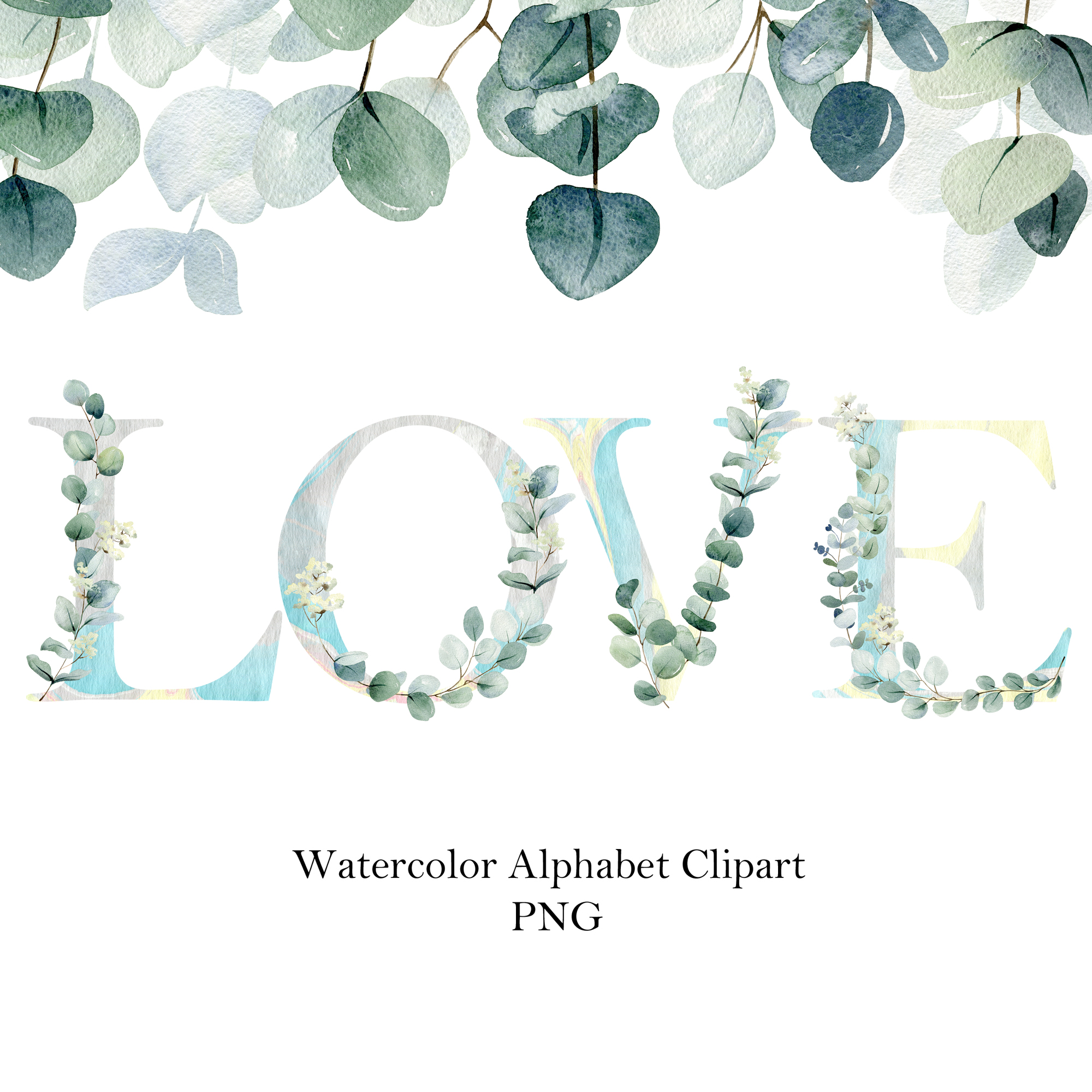 Watercolor floral alphabet, eucalyptus letters. | Inspire Uplift