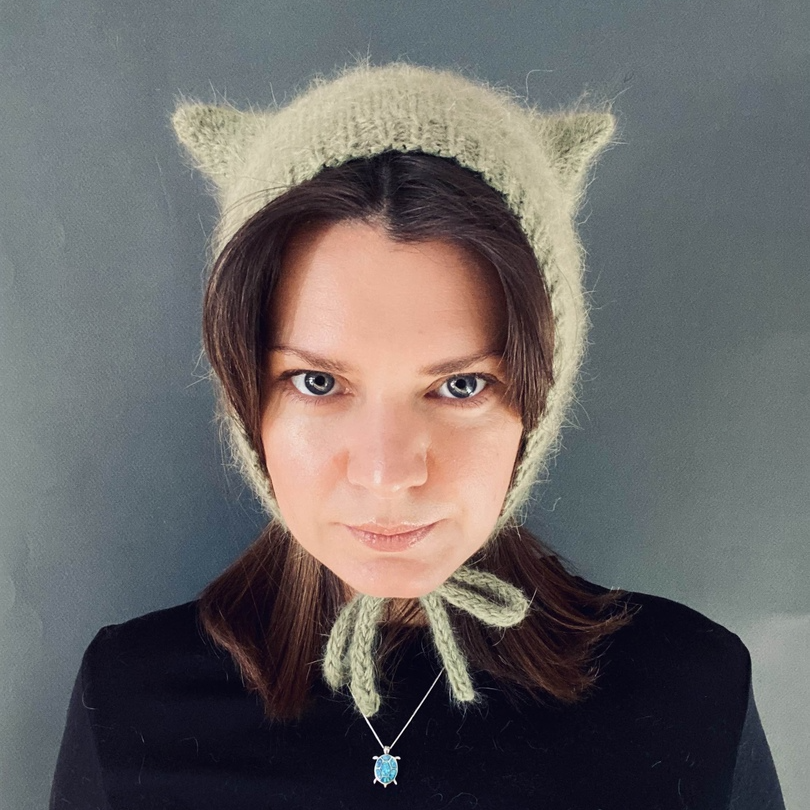 Hand knitted wool bonnet hat with ears kitty hat | Inspire Uplift