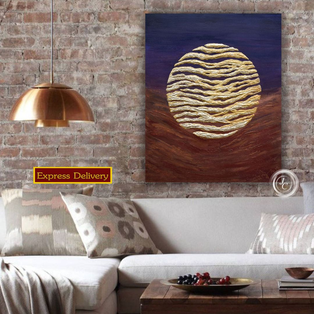 Gold Moon Painting Abstract Wall Art Textured artwork Sahara | Inspire ...