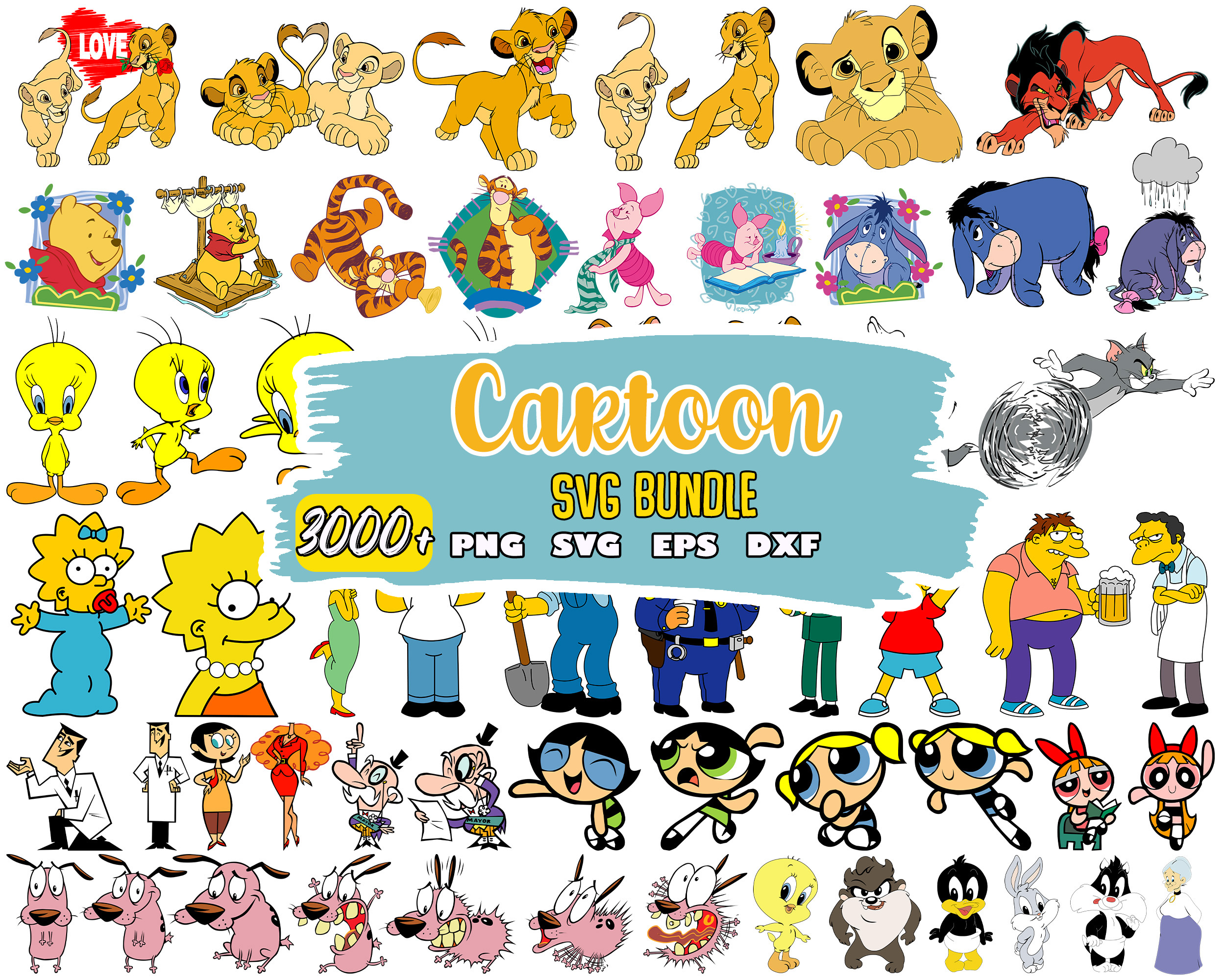 Cartoon Characters Mega Bundle Svg, Cricut Printable Clipart | Inspire ...
