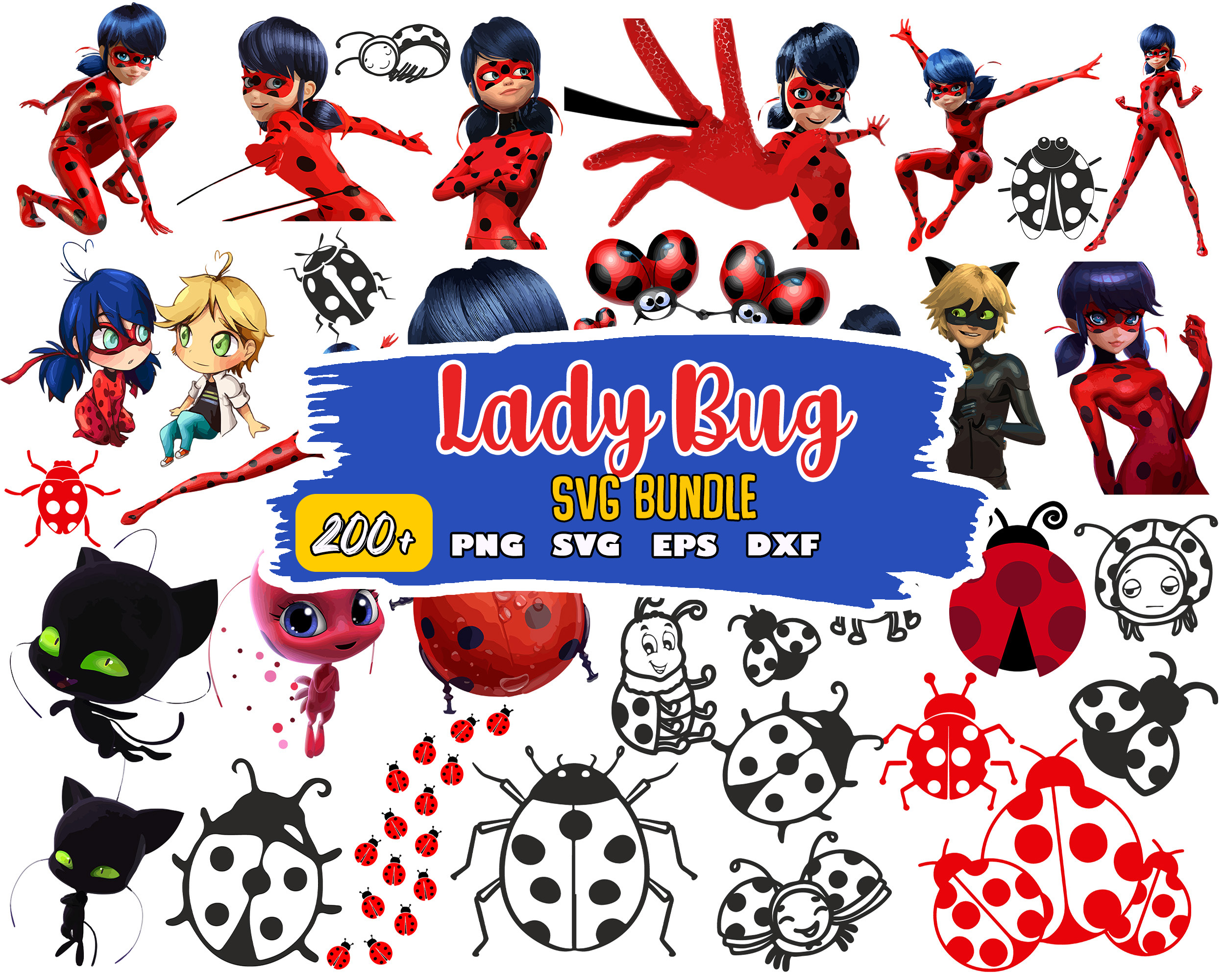 Lady bug Svg And Cat Nor Bundle Svg, Cartoon svg, Instant Do | Inspire ...