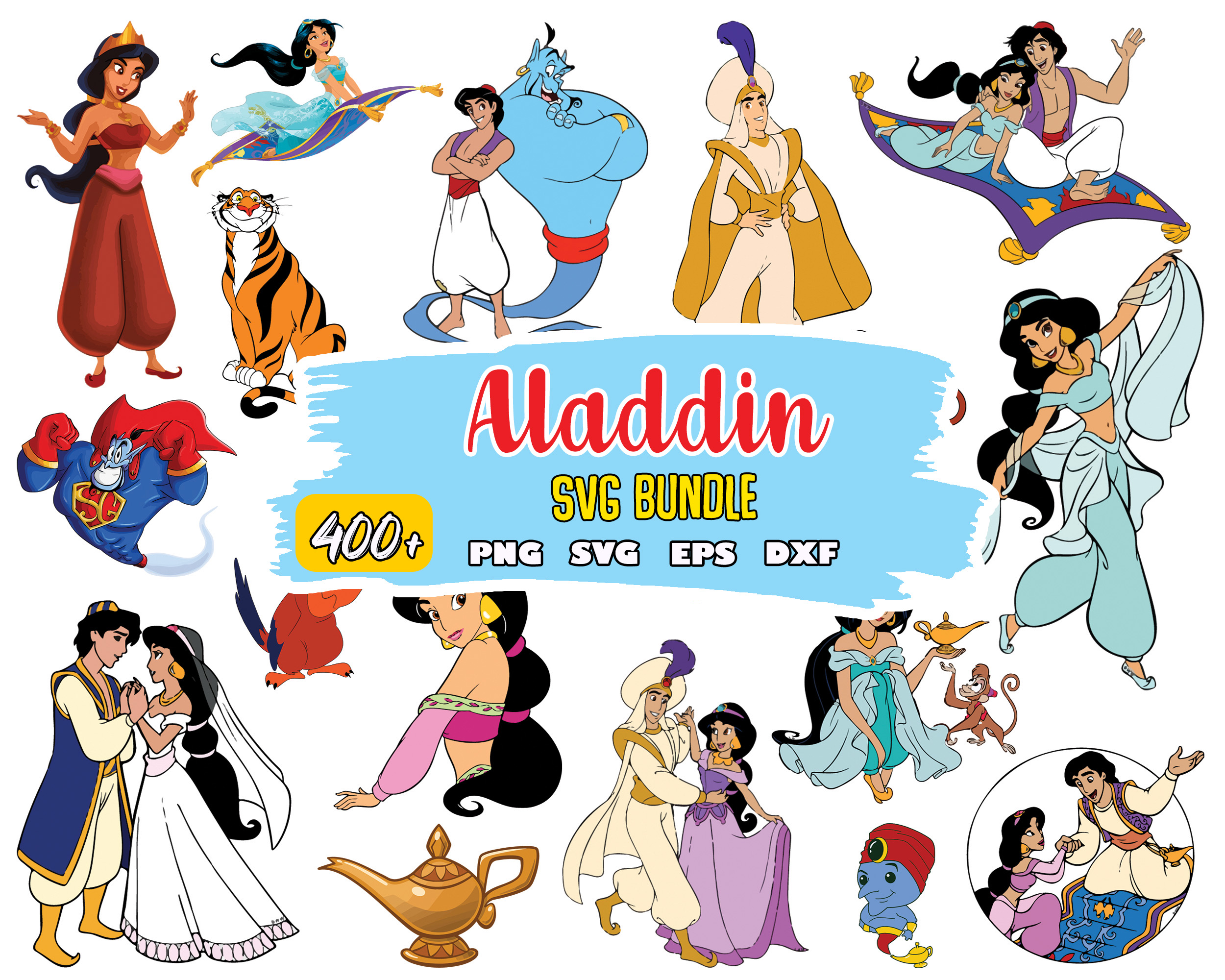 Aladdin Clipart SVG Bundle, Princess Jasmine, Cut File, Geni - Inspire ...