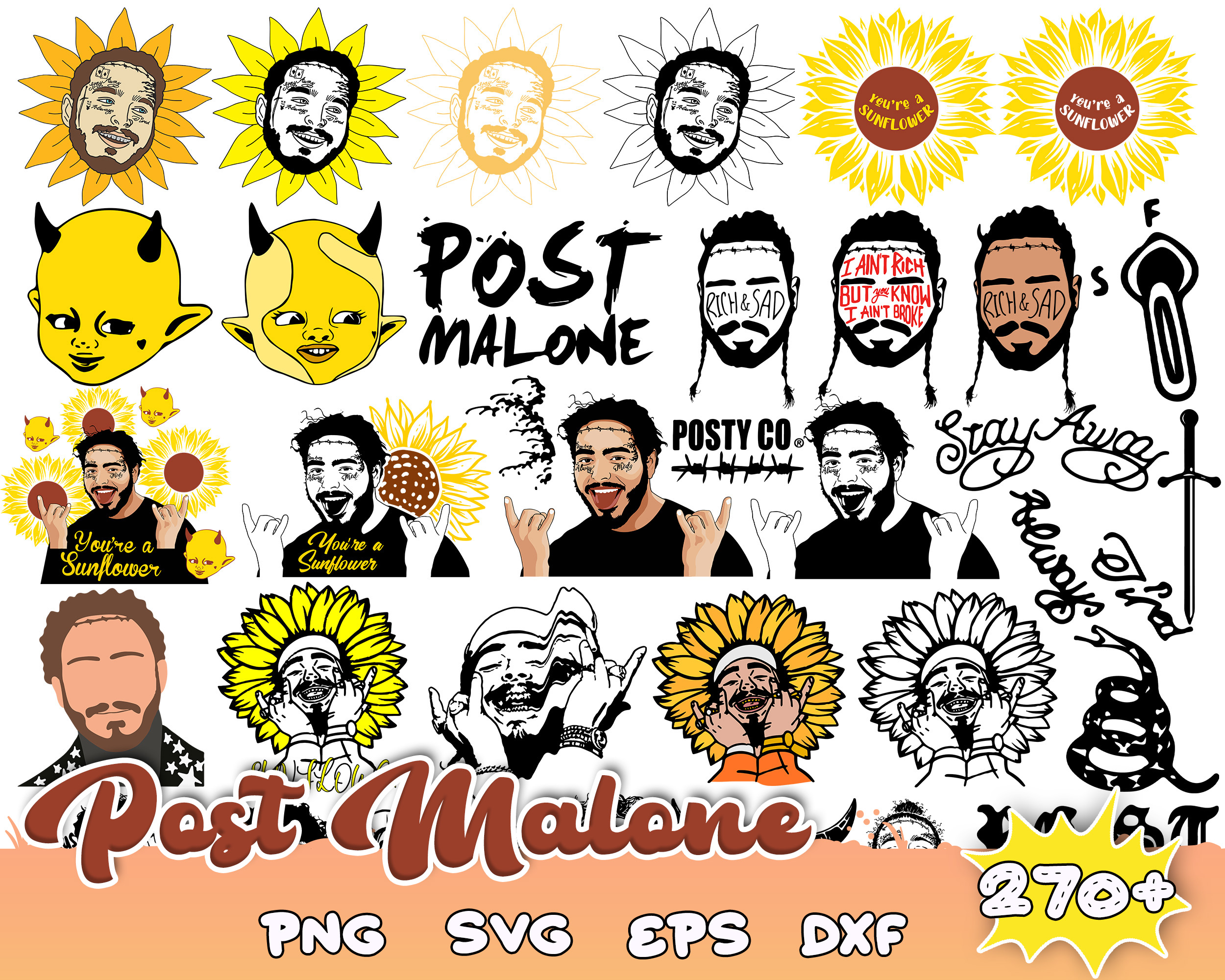 270 Post Malone Svg Bundle Layered Item, PostMalone Clipart, - Inspire ...