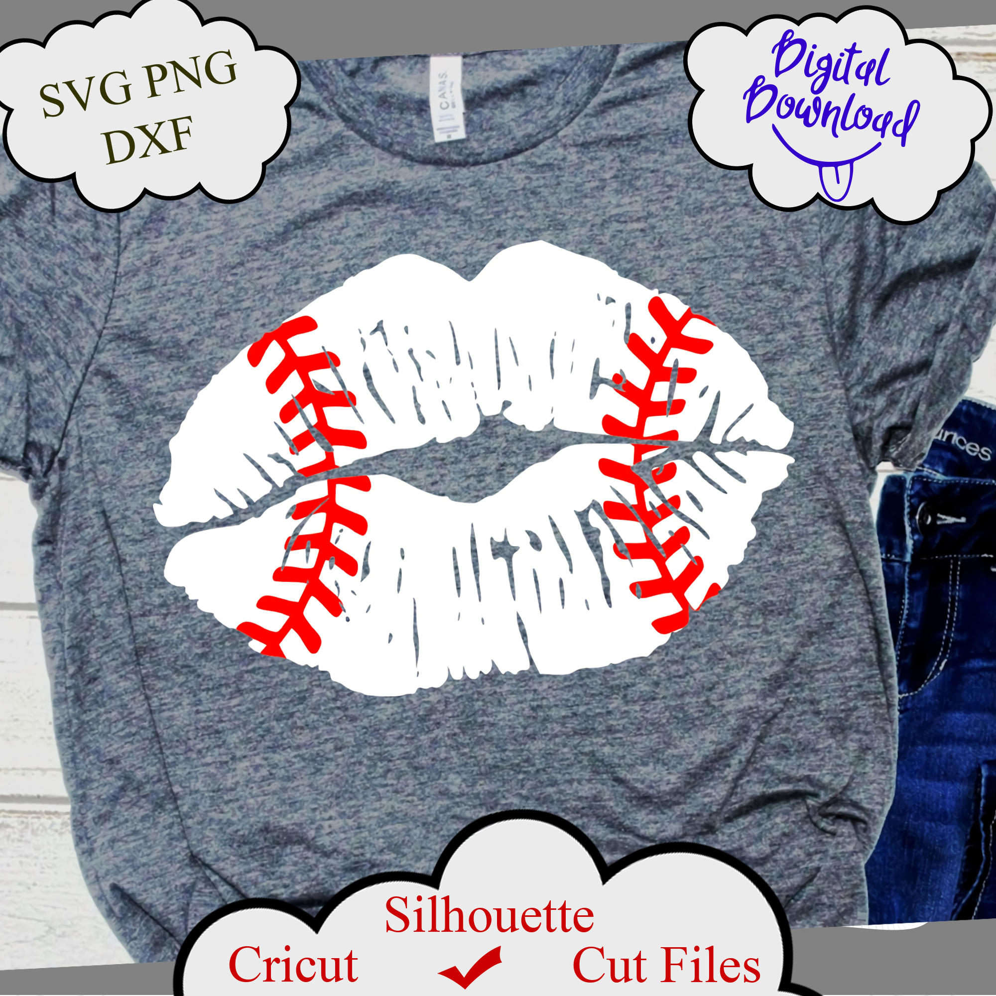 Distressed baseball lips SVG, grunge kiss baseball stitches | Inspire ...